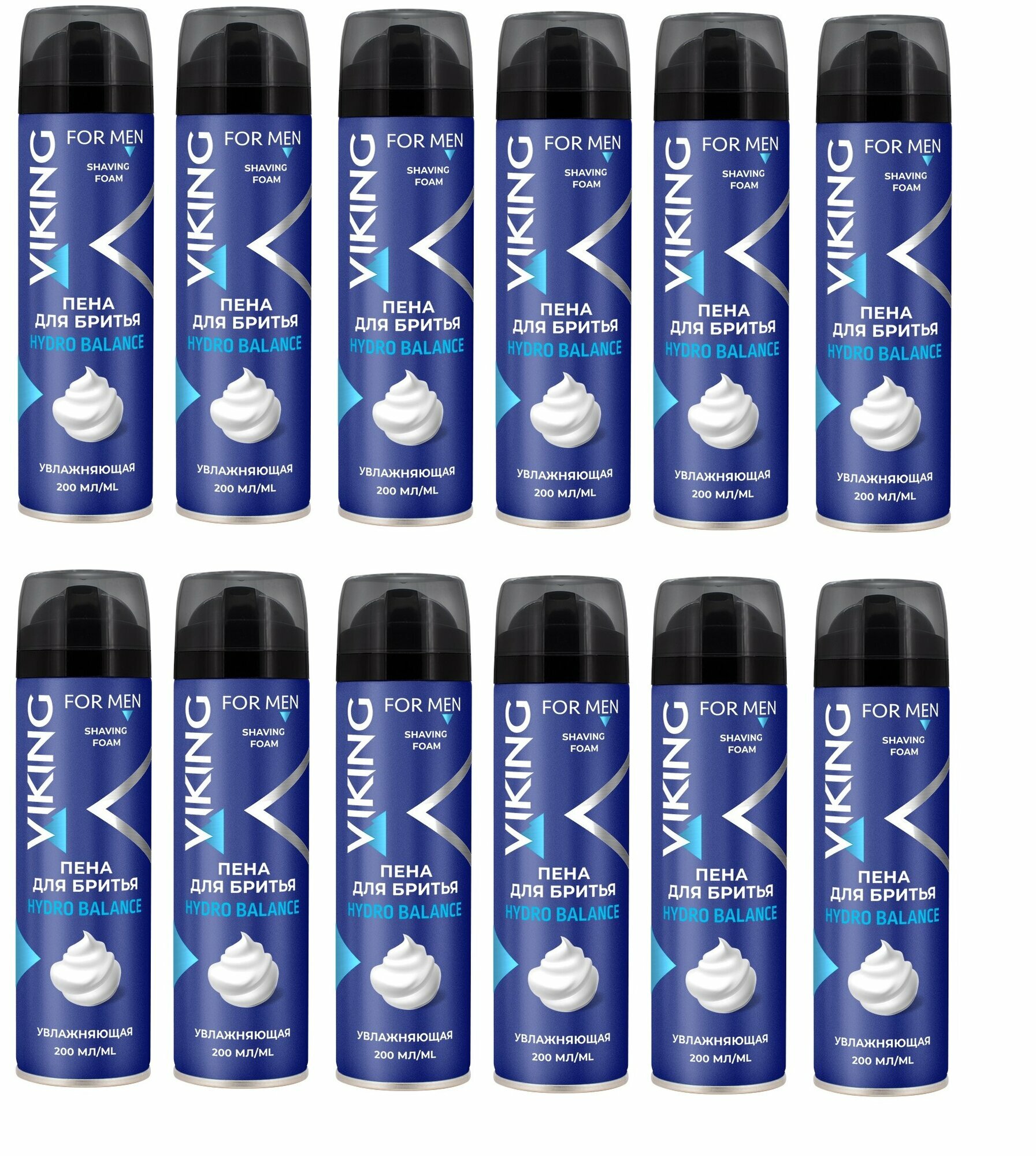 Пена для бритья Viking Hydro Balance увлажняющая, 200мл, 12 шт