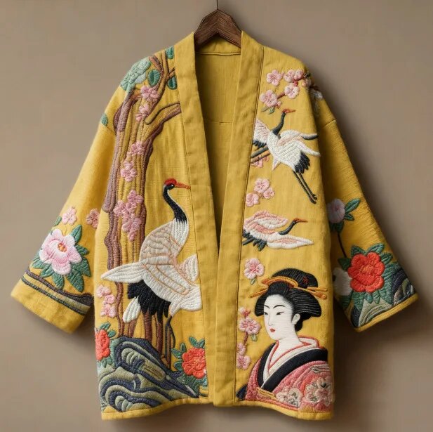 Женское хаори DIDUQIPAO, японский стиль укиё-э, полиэстер