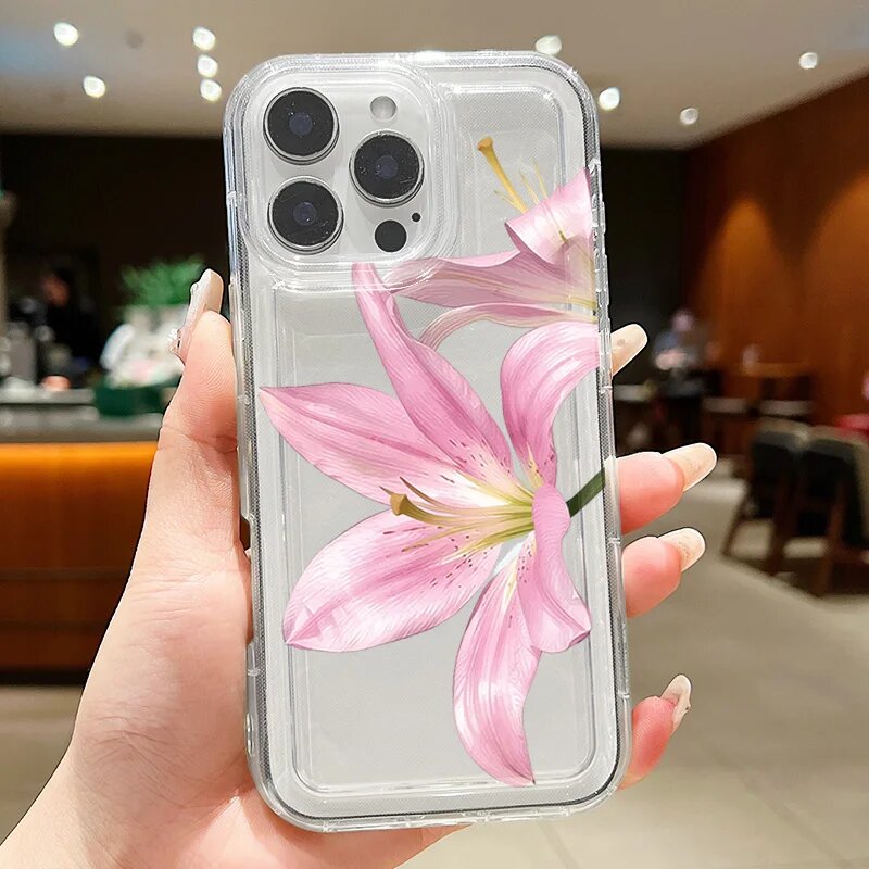 Чехол для телефона с узором из лилий для iPhone 17, 16 Pro Max, 15, 14 Plus, 13, 12, 11 Pro, X, XS, XR, XS MAX, 16E, 17 Air – Мягкий чехол