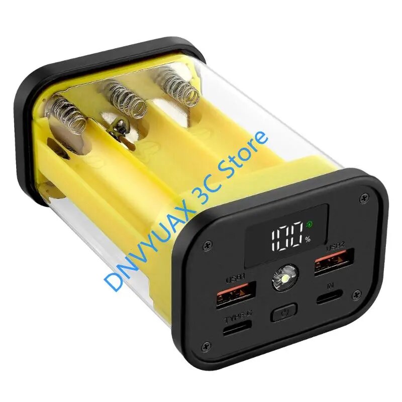 Power Bank прозрачный, желтый, 22.5 Вт, 6x18650