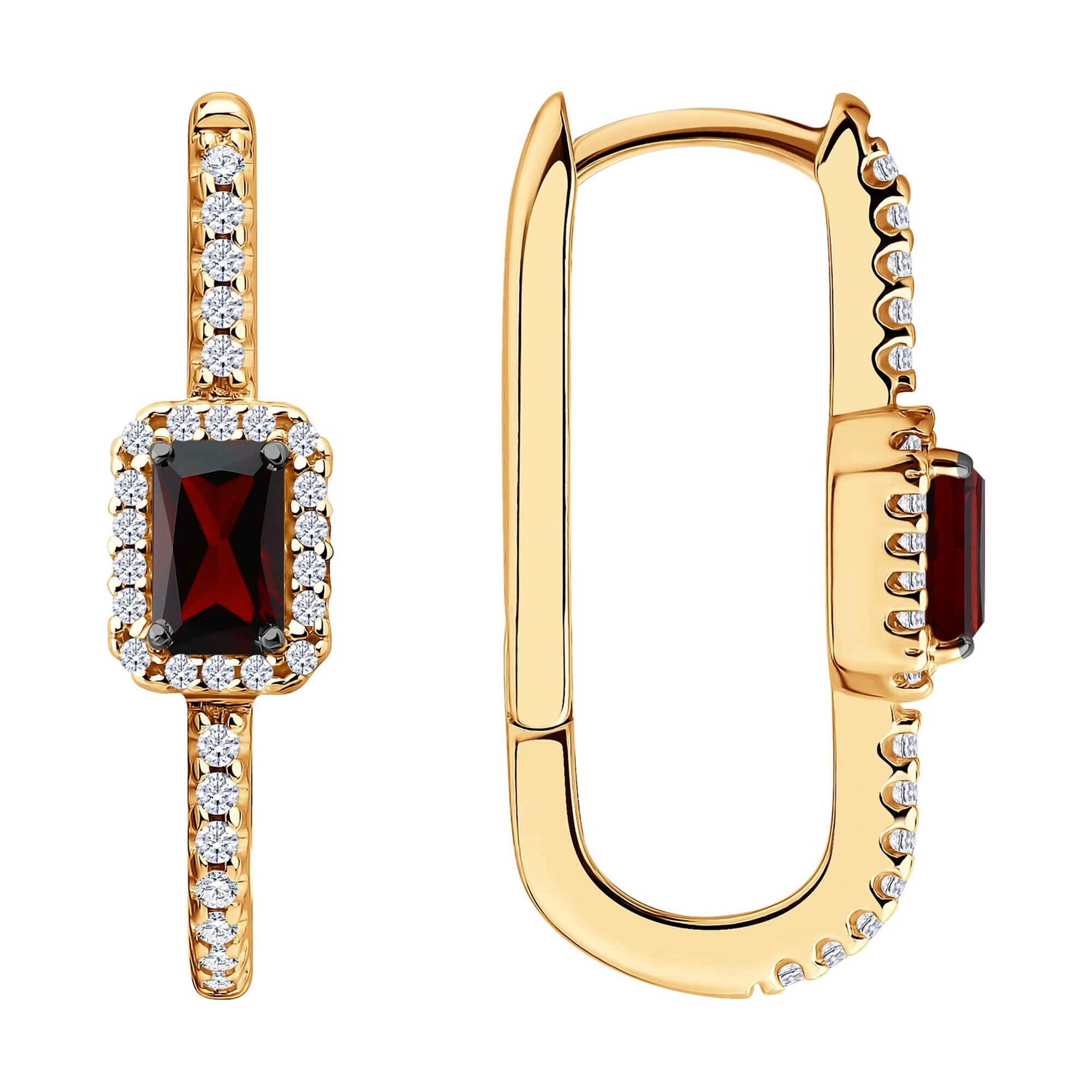 Серьги, серебро, 925 проба, золочение, фианит, гранат