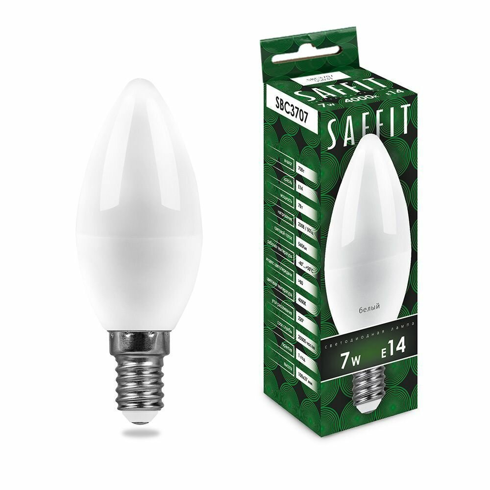 Лампа светодиодная SBC3707 Свеча E14 7W 230V 6400K SAFFIT 55169
