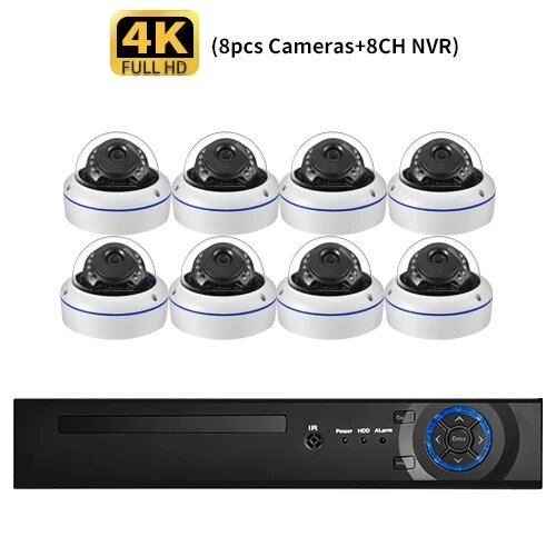 Комплект камер видеонаблюдения Gadinan 4K Ultra HD 8MP POE NVR с записью аудио для уличного использования с детекцией человека и сигнализацией