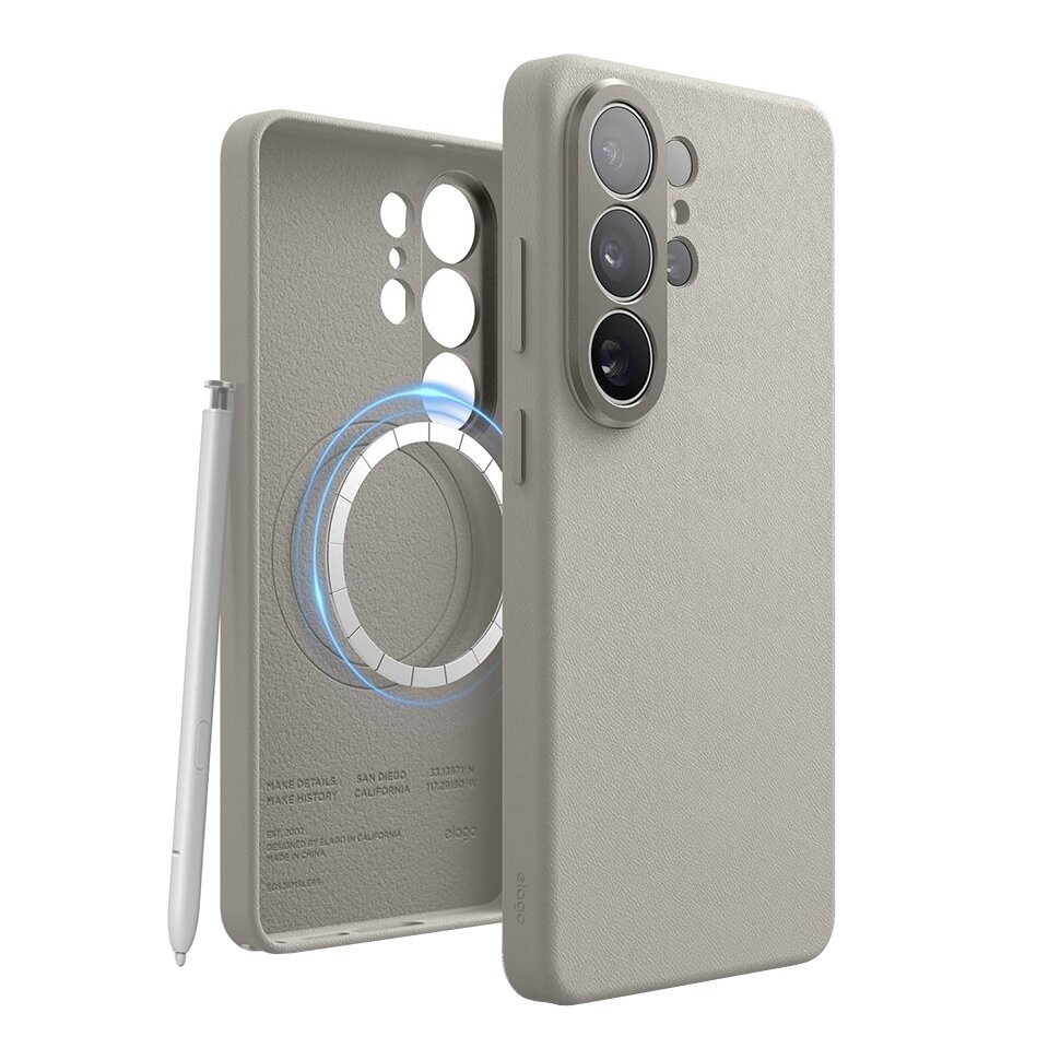 Elago кожаный чехол с MagSafe для Galaxy S26 Ultra, Magnetic PU Leather Light Grey
