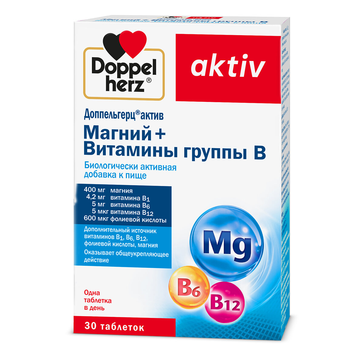 Доппельгерц актив Магний+Витамины группы B, 1270 мг, Таблетка, 30 шт.