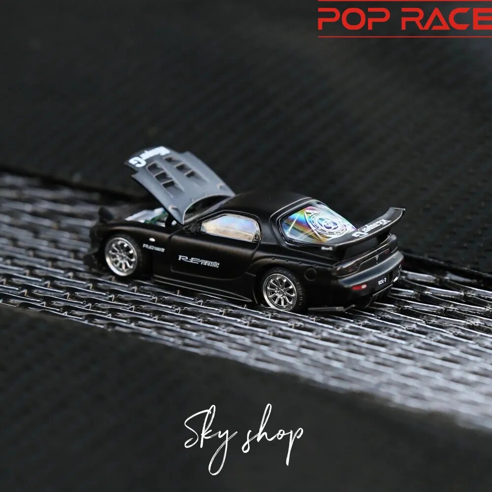 Машинка Pop Race 1:64 Mazda RX7 RE-Amemiya Wide Body, черная, металл/пластик