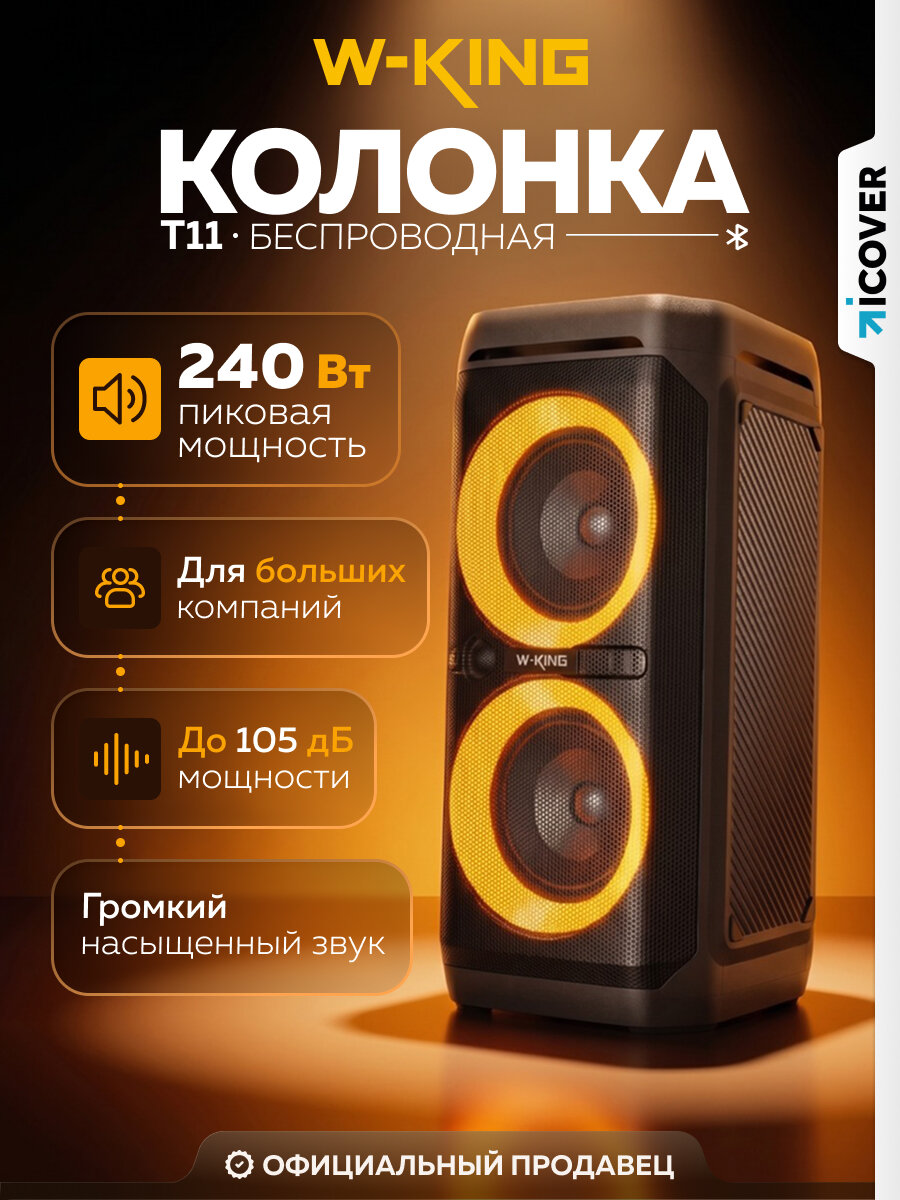 Колонка портативная W-KING T11, с функцией Power Bank, 100W Black