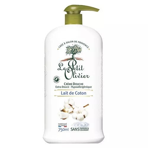 LE PETIT OLIVIER Крем для душа нежный молочко Хлопка Lait de Coton Crème Douche, 750 мл