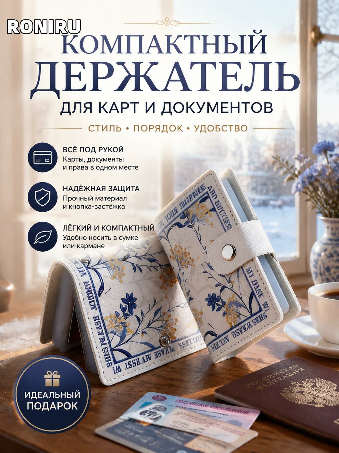 Простой держатель удостоверения личности и банковских карт, компактный бумажник и сумка для хранения карт и документов
