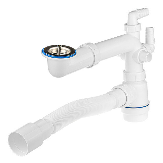 Сифон для раковины MPF 1 1/2"х40мм с 4 отводами, с гибкой трубой 40х40/50