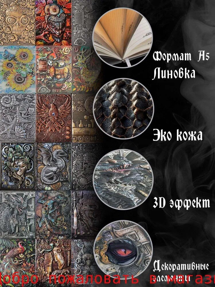 Блокнот A5, 96 листов, искусственная кожа, с 3D обложкой, мужской, женский, синий, зеленый — фото 1