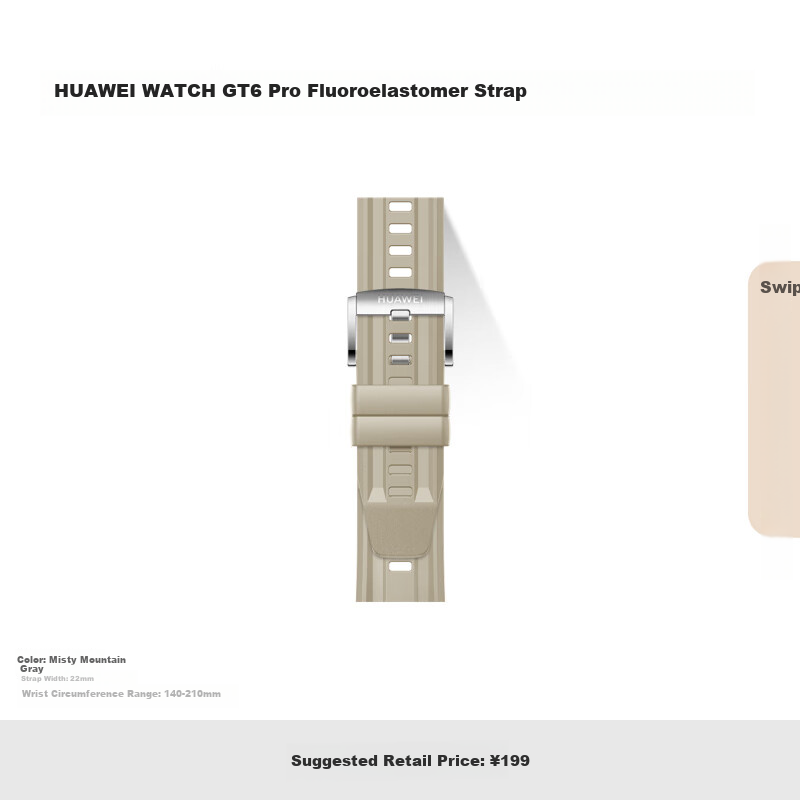 Серый фторкаучуковый ремешок HUAWEI WATCH GT 6 Pro Cangshan Gray для 46 мм