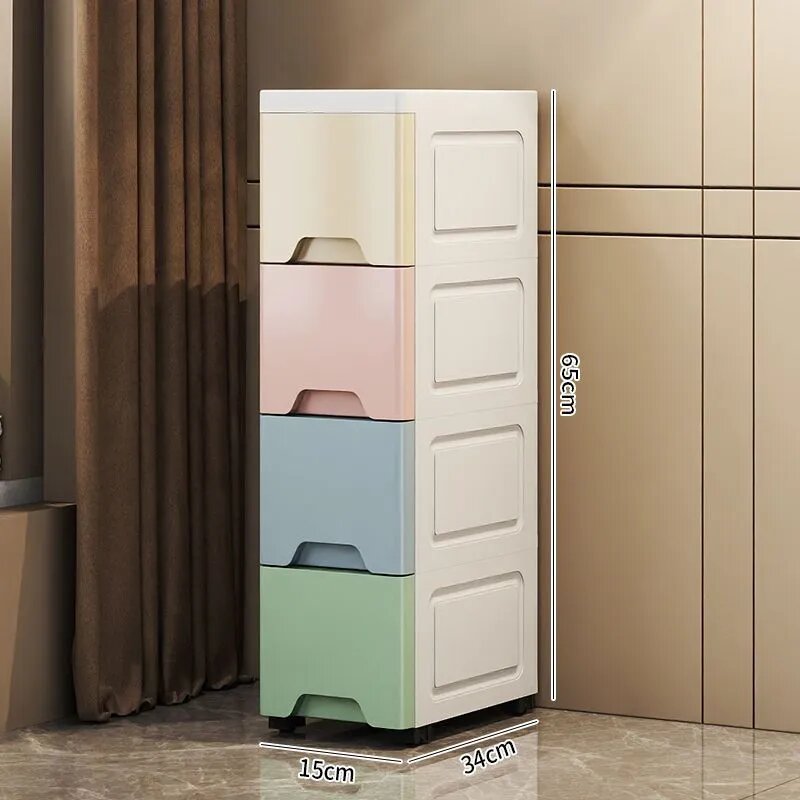 Тумба для ванной, 15х34х65 см, пластик ABS, 4 ящика, на колесиках