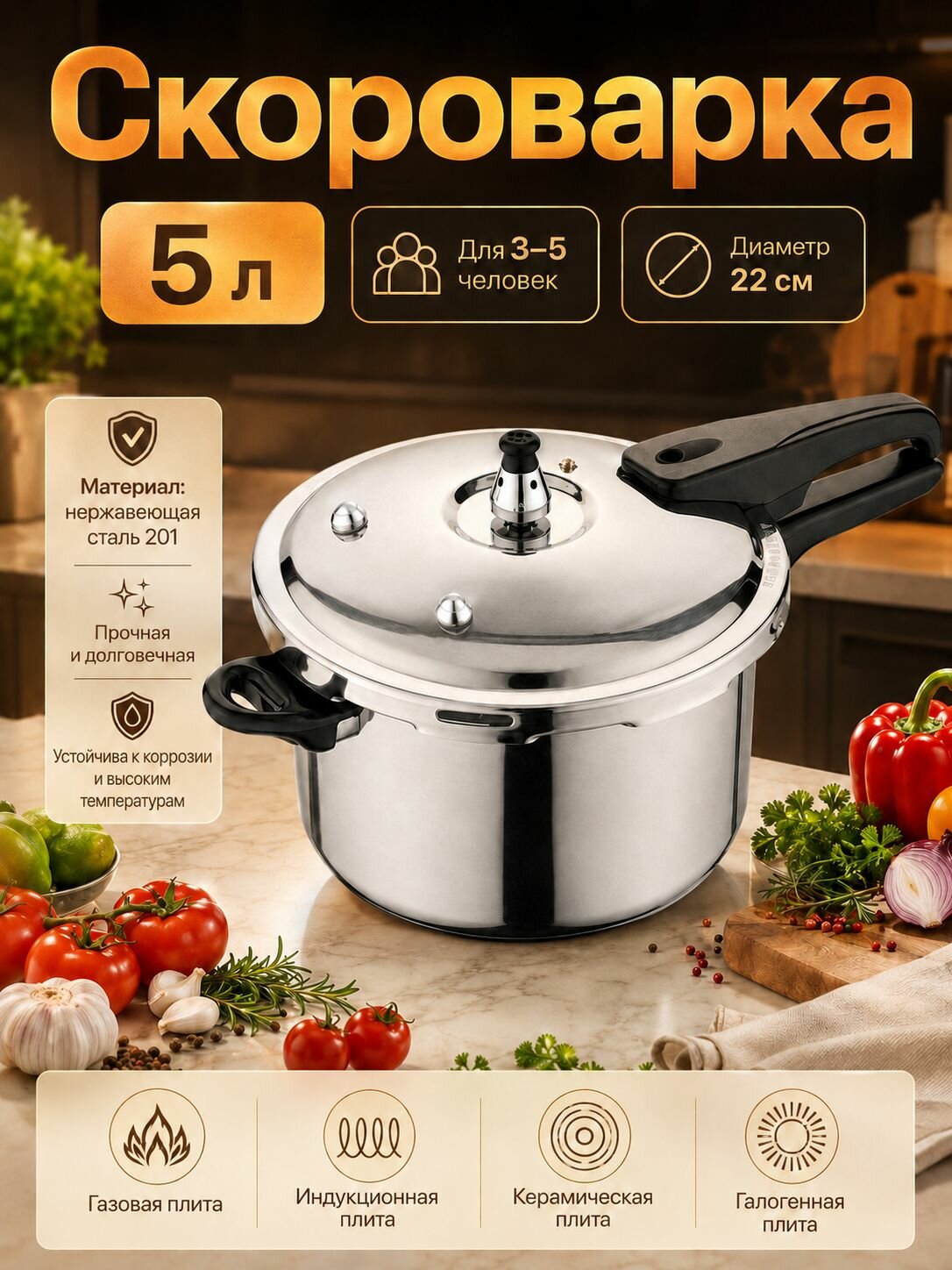 Скороварка из нержавеющей стали,5 л