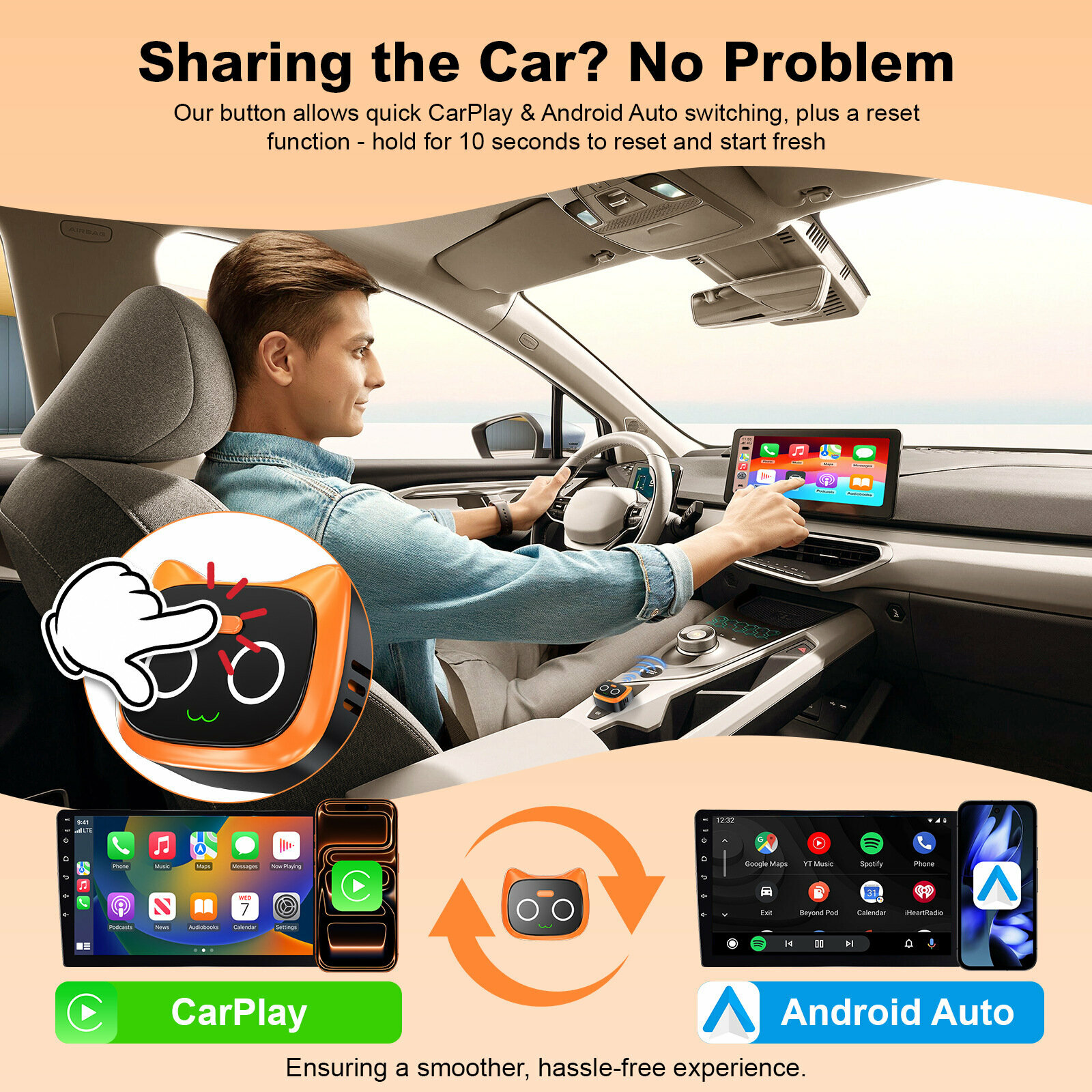 Новый продукт wireless carplay box, автомобильный соединительный блок 2-в-1 Android auto