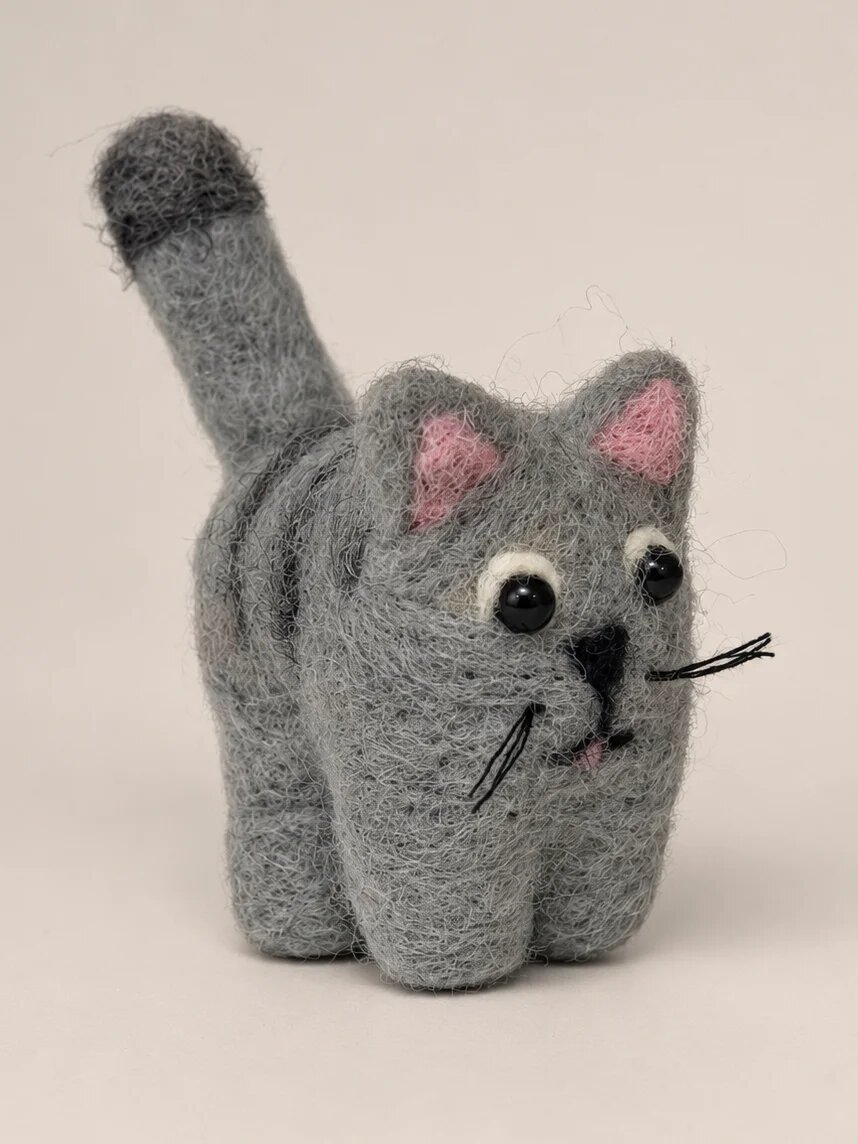 Валяная игрушка Северяшка «Серый кот», шерсть