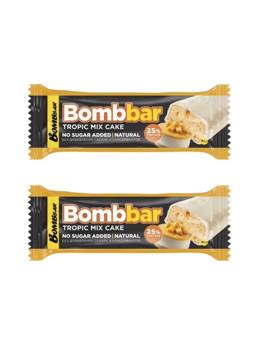 BombBar Протеиновый батончик, торт тропик микс, 2 шт