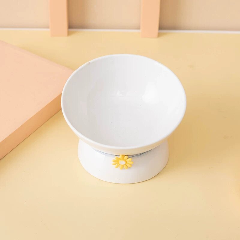 Керамическая миска для кошек со скосом, антипролетная конструкция, поддержка шеи, чисто-белый, 100% керамика, можно