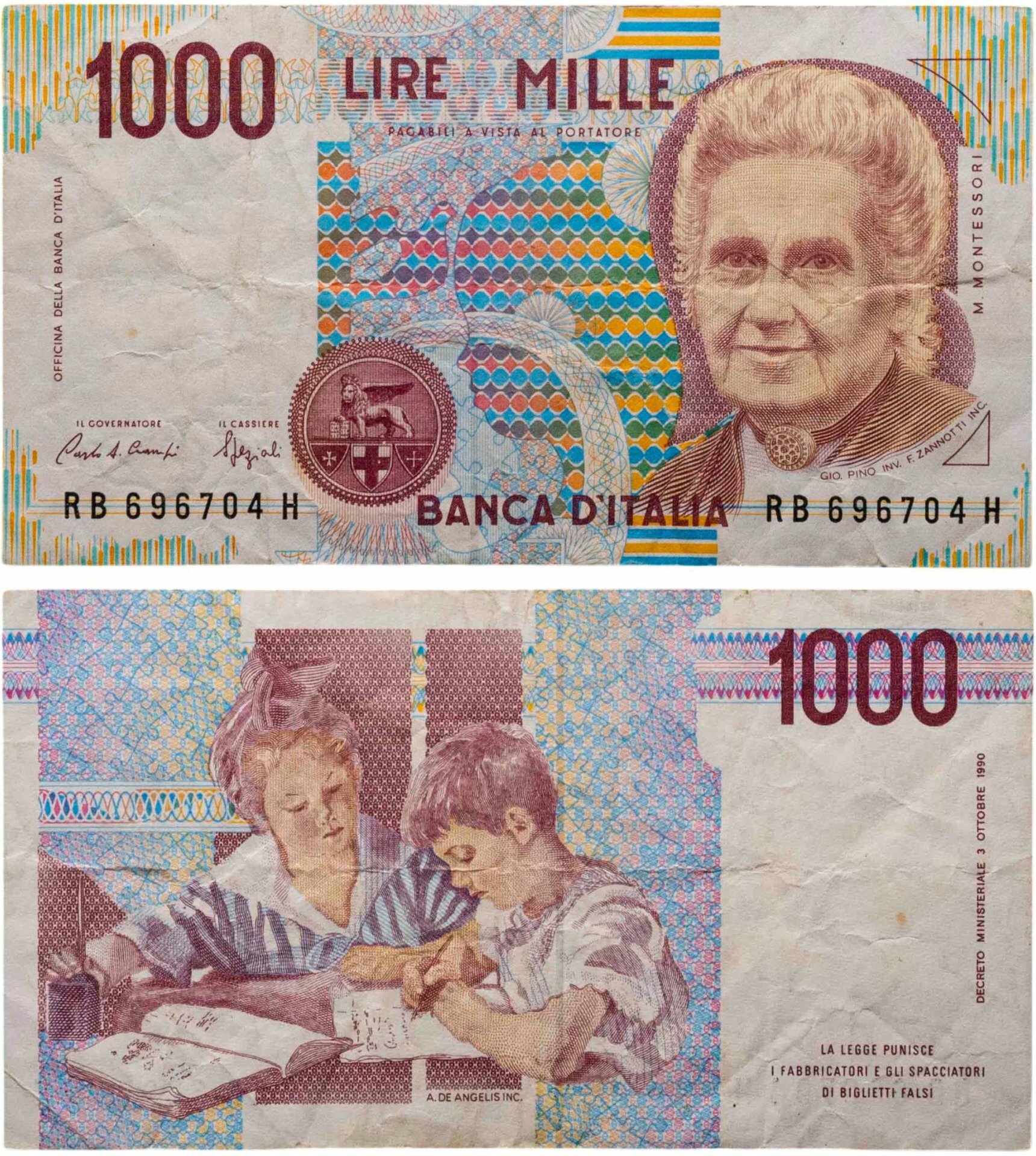 Италия 1000 лир 1990 "Мария Монтессори Школа Монтессори"