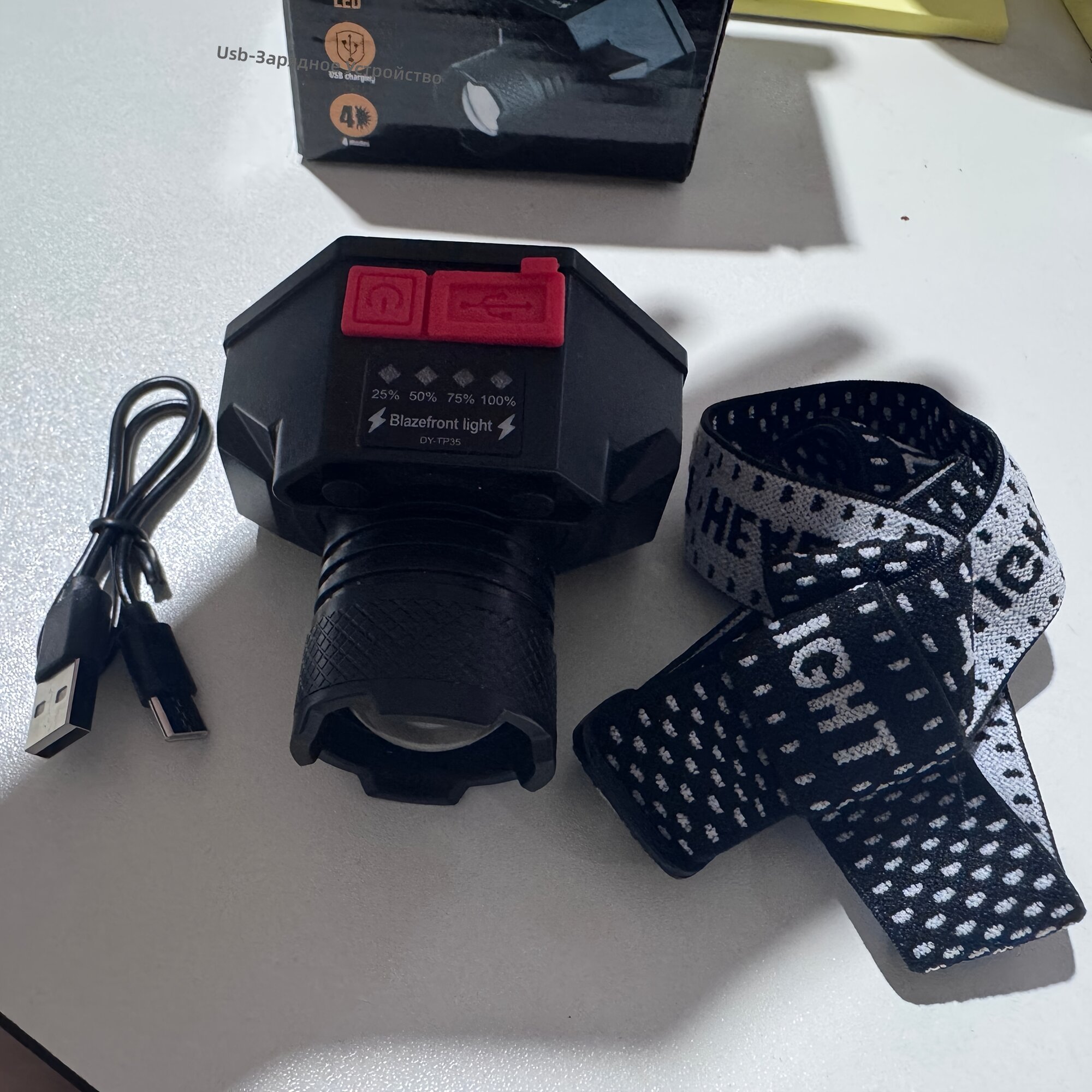 Портативный светодиодный налобный фонарь T007 с USB-зарядкой, чёрный, для дома, походов, кемпинга, рыбалки и аварийных ситуаций