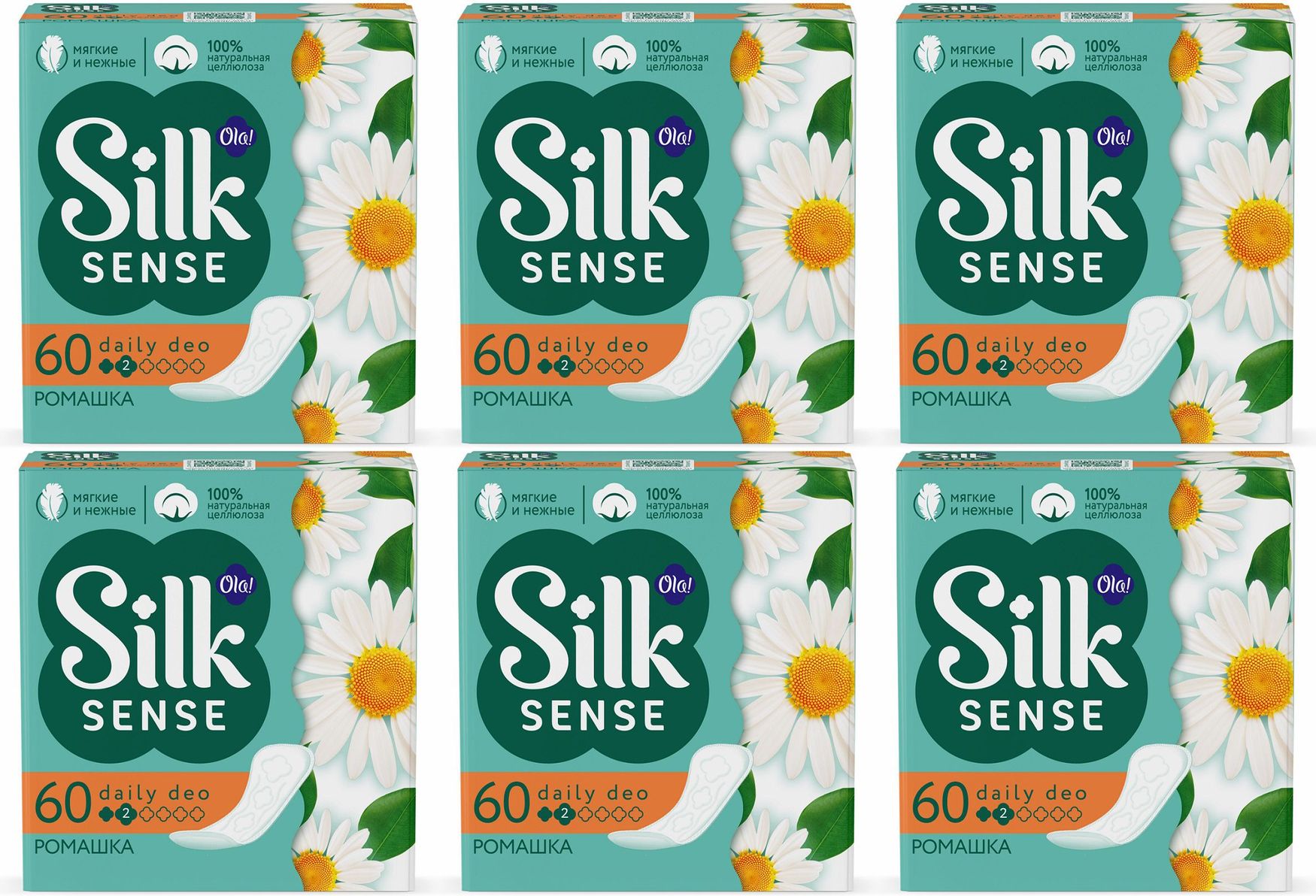Прокладки ежедневные Ola! Silk Sense Daily Deo Солнечная ромашка, комплект: 6 упаковок по 60 шт