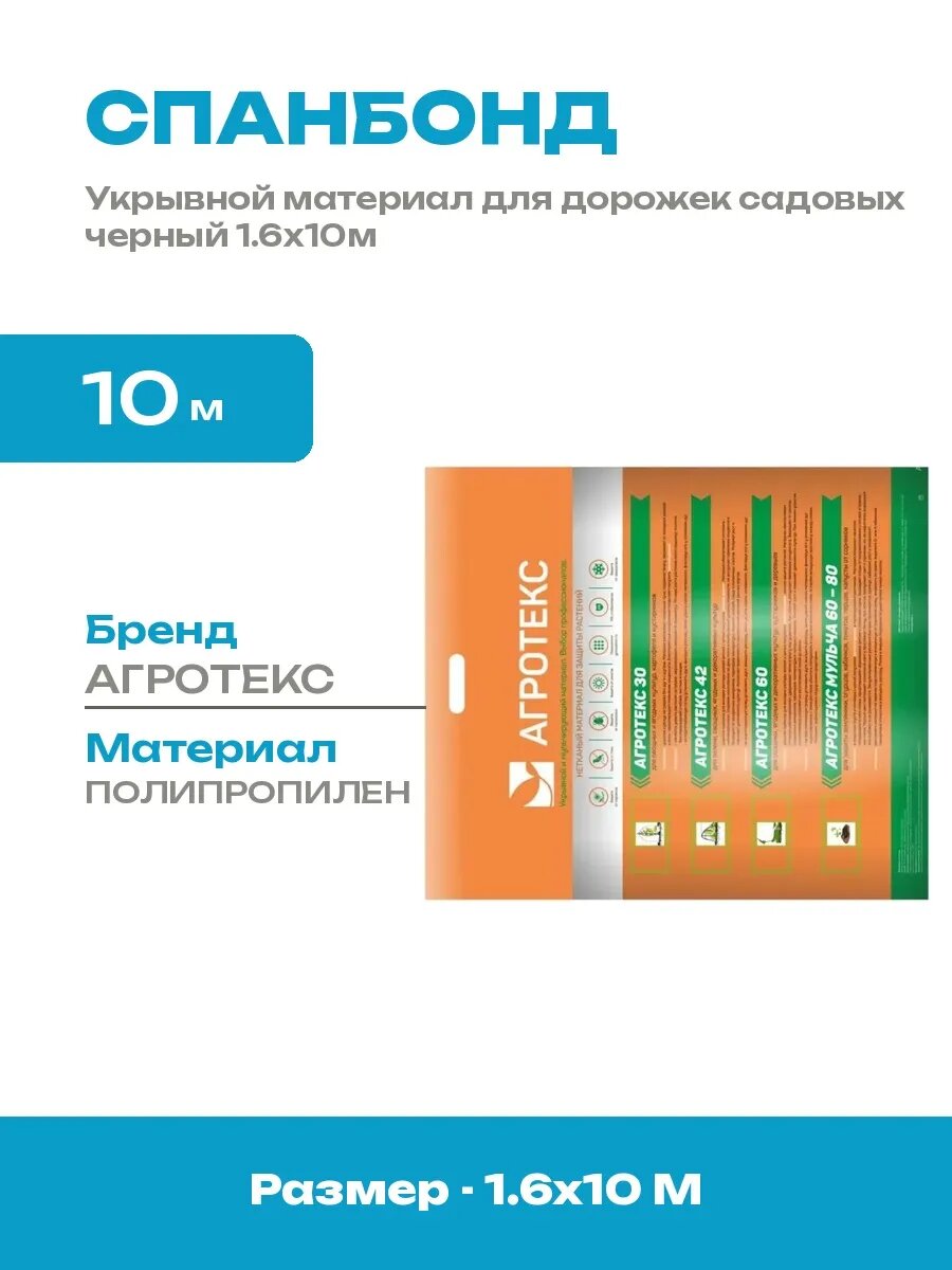 Мульчирующий материал 80 спанбонд черный 1.6x10м для грядок