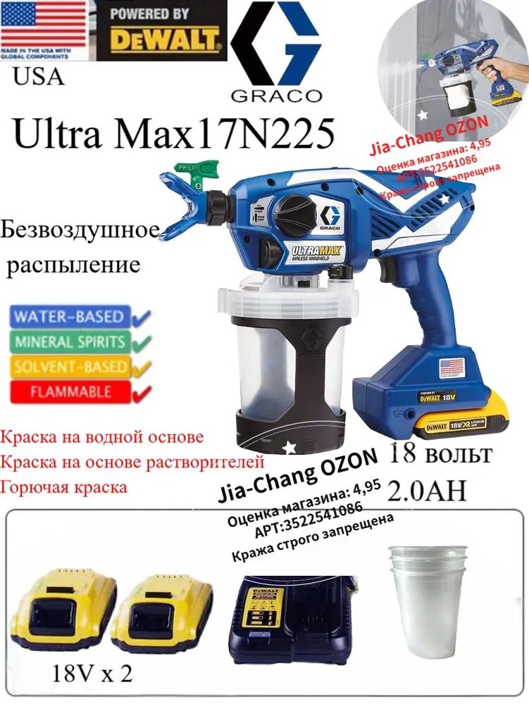Портативная распылительная машина небольшой площади GRACO Max17N225+Литиевая батарея*2