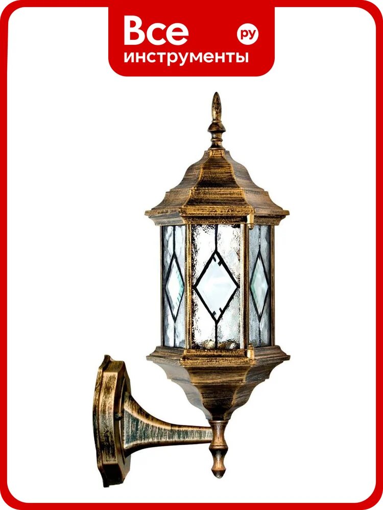 Садово-парковый светильник, шестигранный на стену вверх 60W E27 230V, черное золото Feron PL121 11343