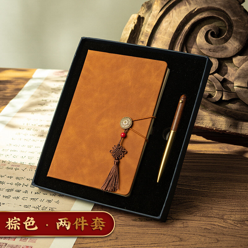 Коричневая записная книжка формата Letter Size с ручкой, набор канцелярии в национальном стиле, подарок учителю,