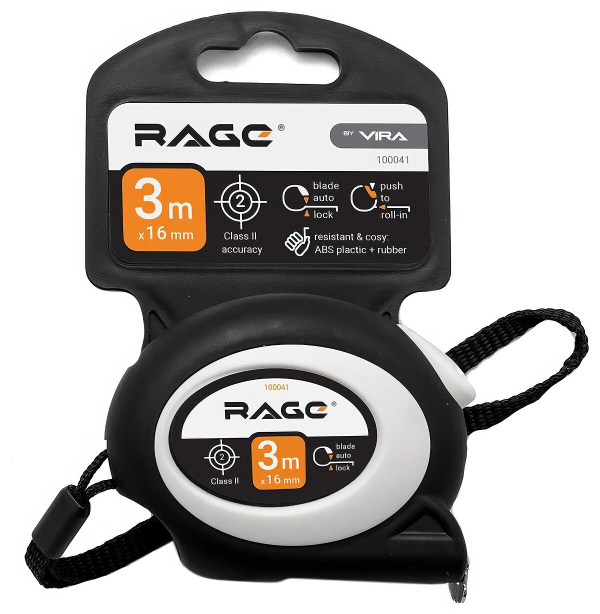 Рулетка Rage by Vira с покрытием soft-touch с автостопом 3 м x 16 мм
