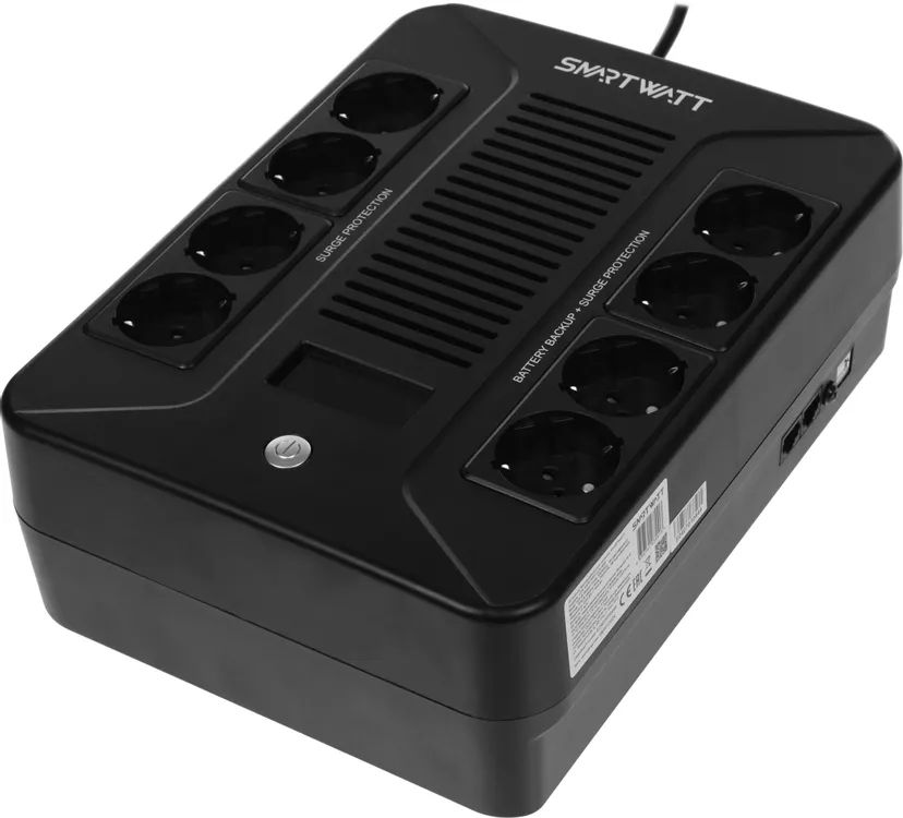 SMARTWATT 3703020280001 ИБП UPS SAFE PRO LCD 600 Line-interactive 600VA/360W Brick (Euro x8, USB, RJ11/RJ45 protection, LCD, 275x210x9