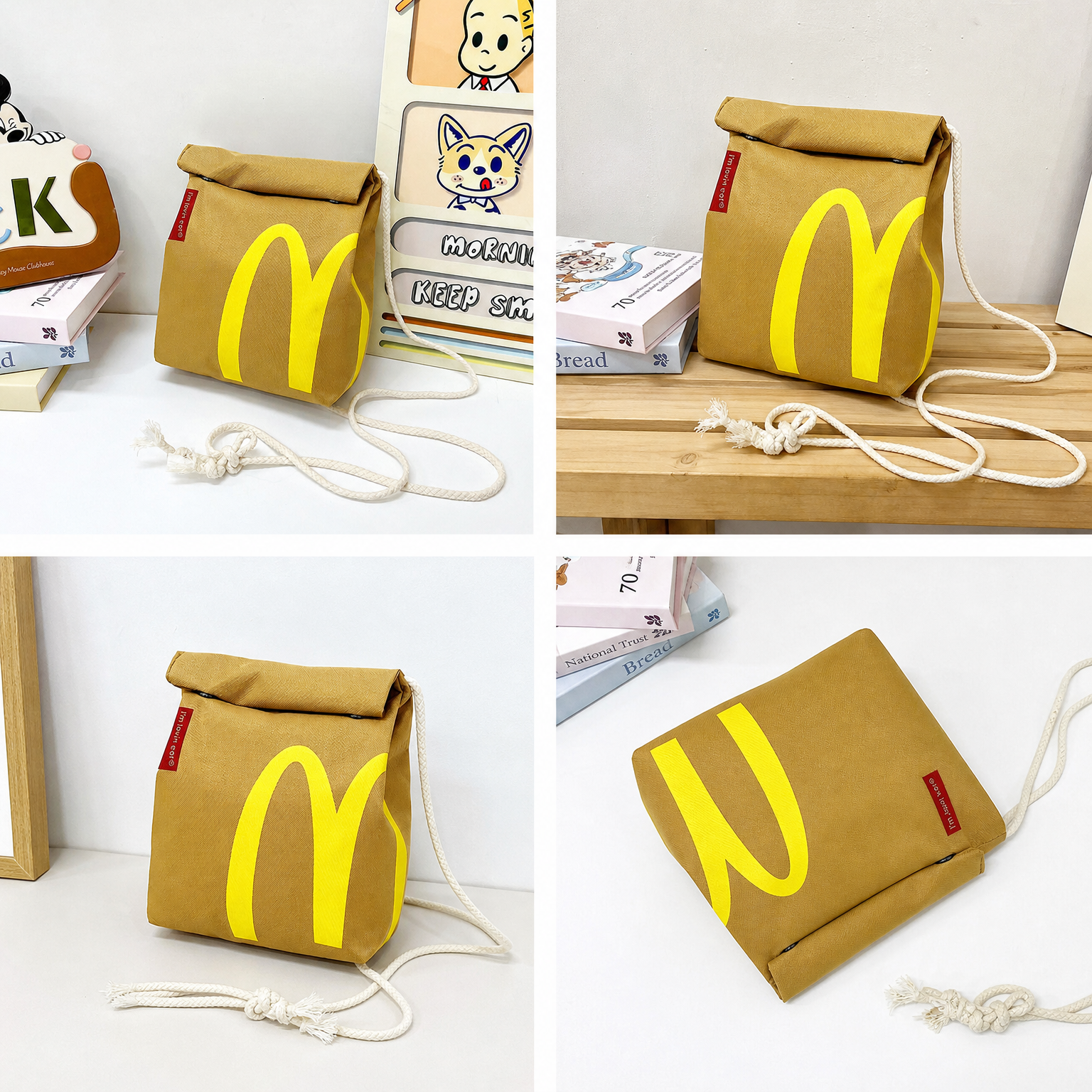 Рюкзак McDonald`s, школьный, унисекс, для средней и старшей школы, бежевый, нейлон (Объем: 13 л)