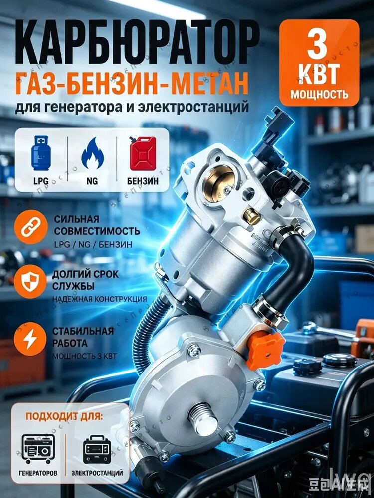Карбюратор газ-бензин для генератора, электростанций. 3 кВт ( двигатель 6.5-7 лс 168F/170