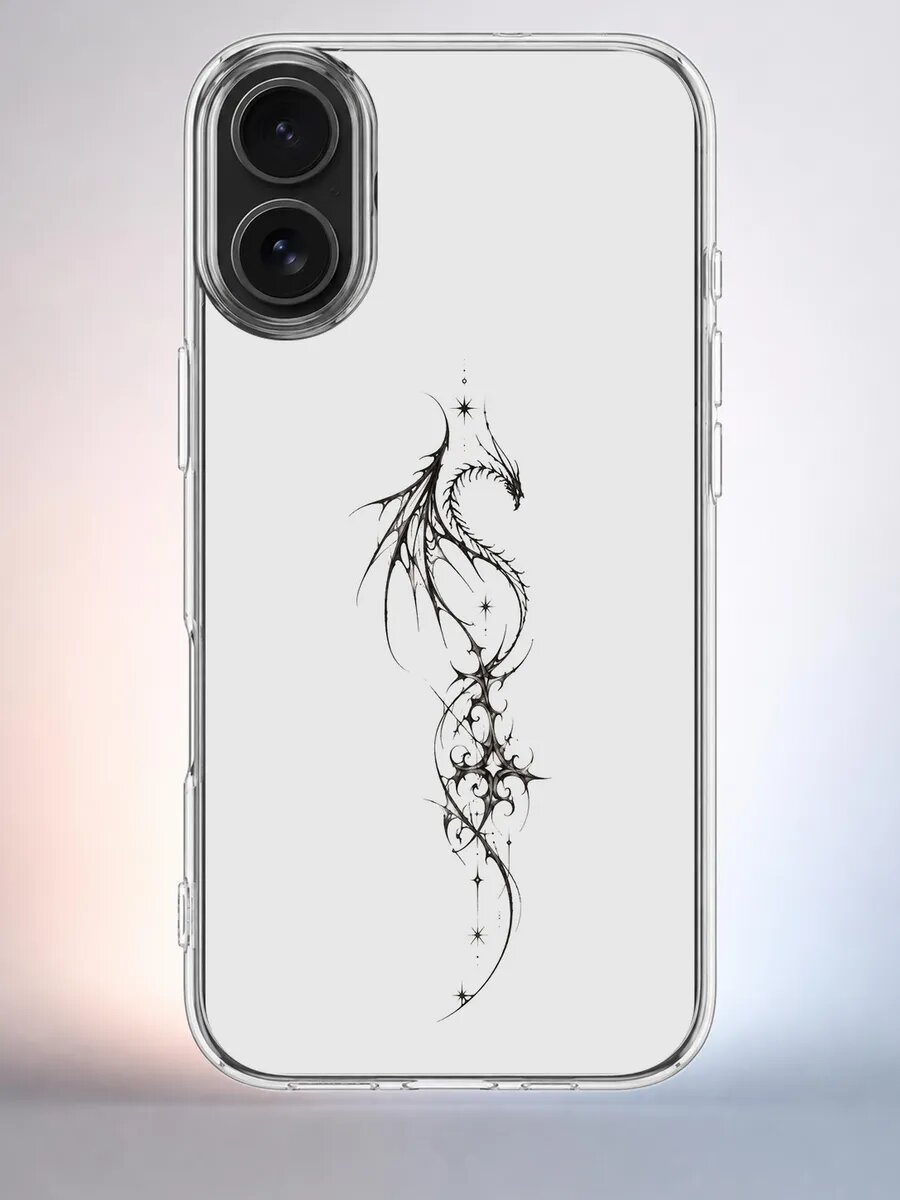 Чехол iPhone 16 дракон со звёздами силиконовый
