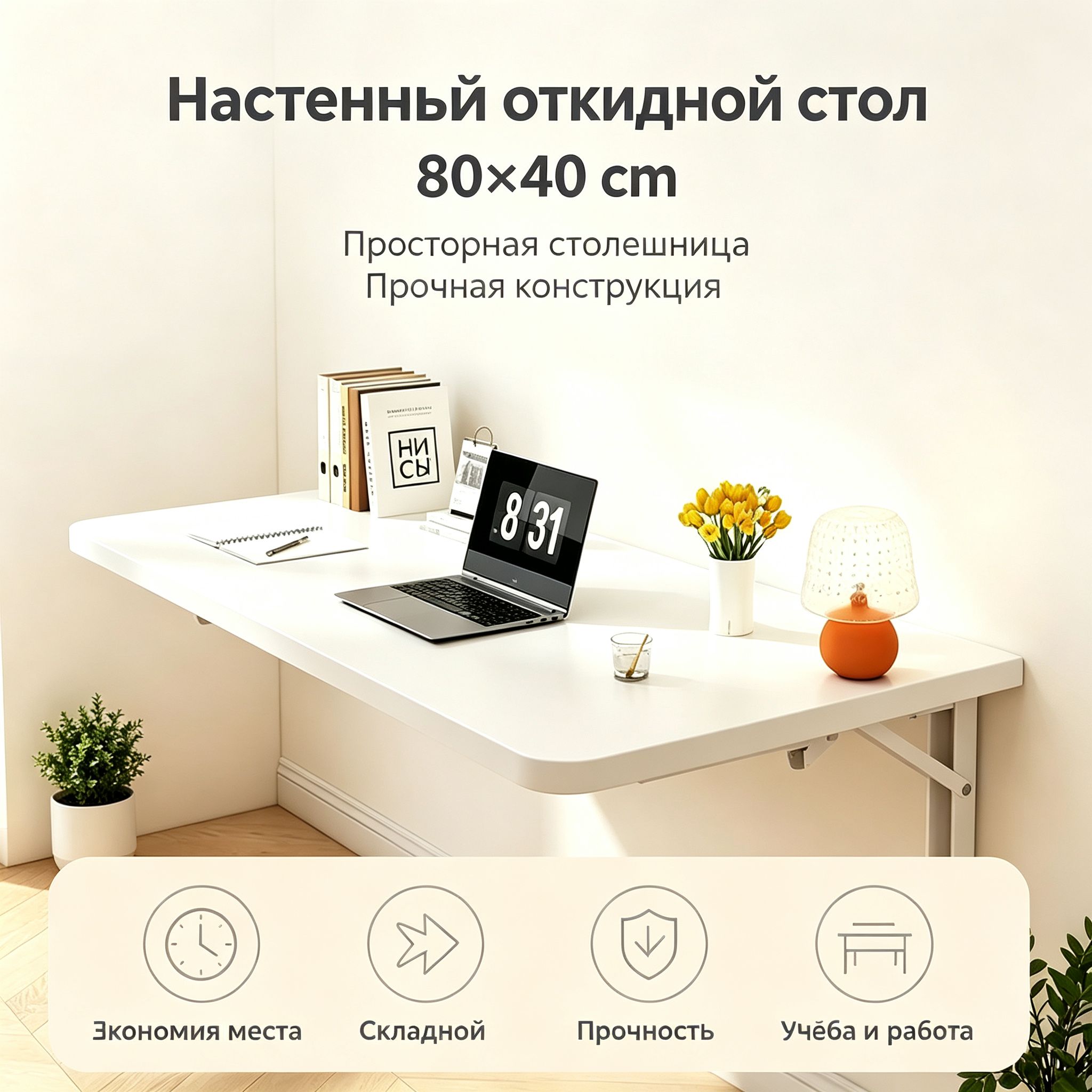 Складной подвесной стол на стену многофункциональный для учебы и работы на балконе или в доме