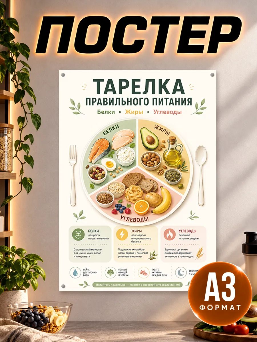 Постер на стену Правильное питание правило тарелки