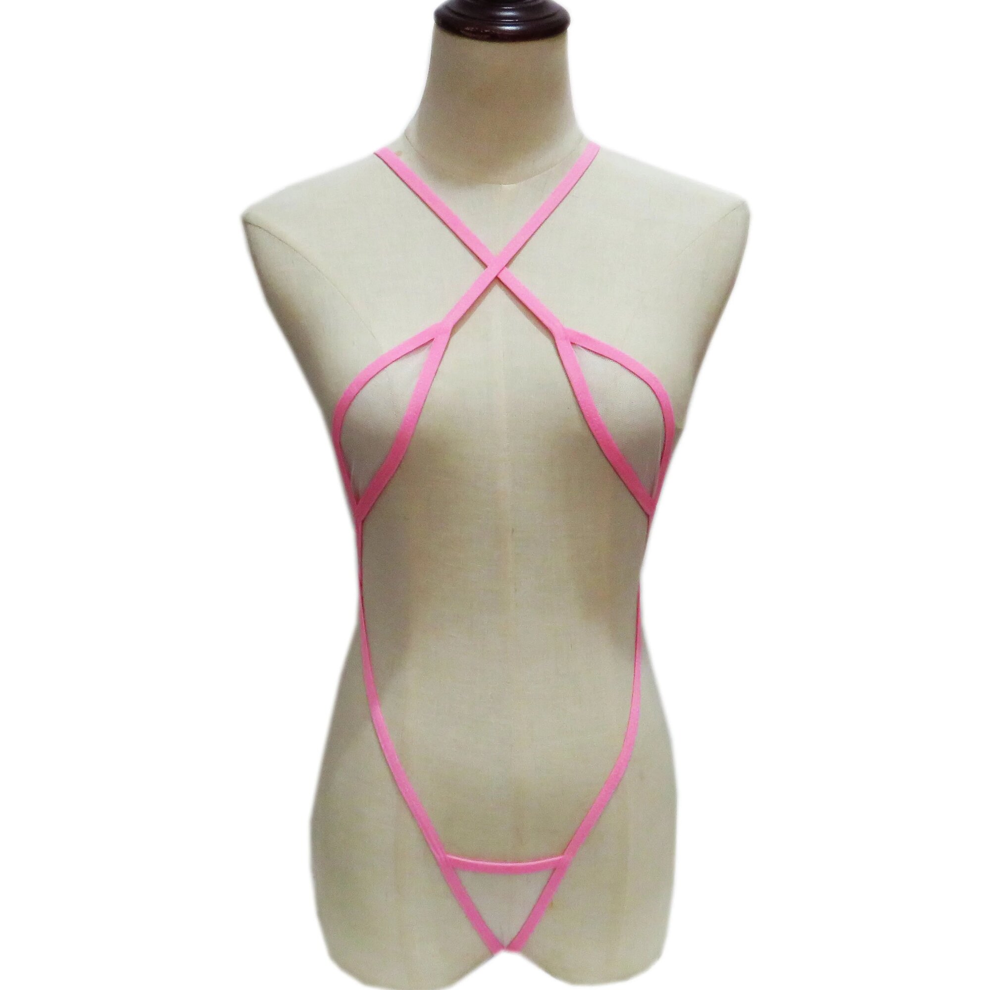 Женское цельное нижнее белье, сексуальный прозрачный маленький купальник с лямкой Розовый, Розовый