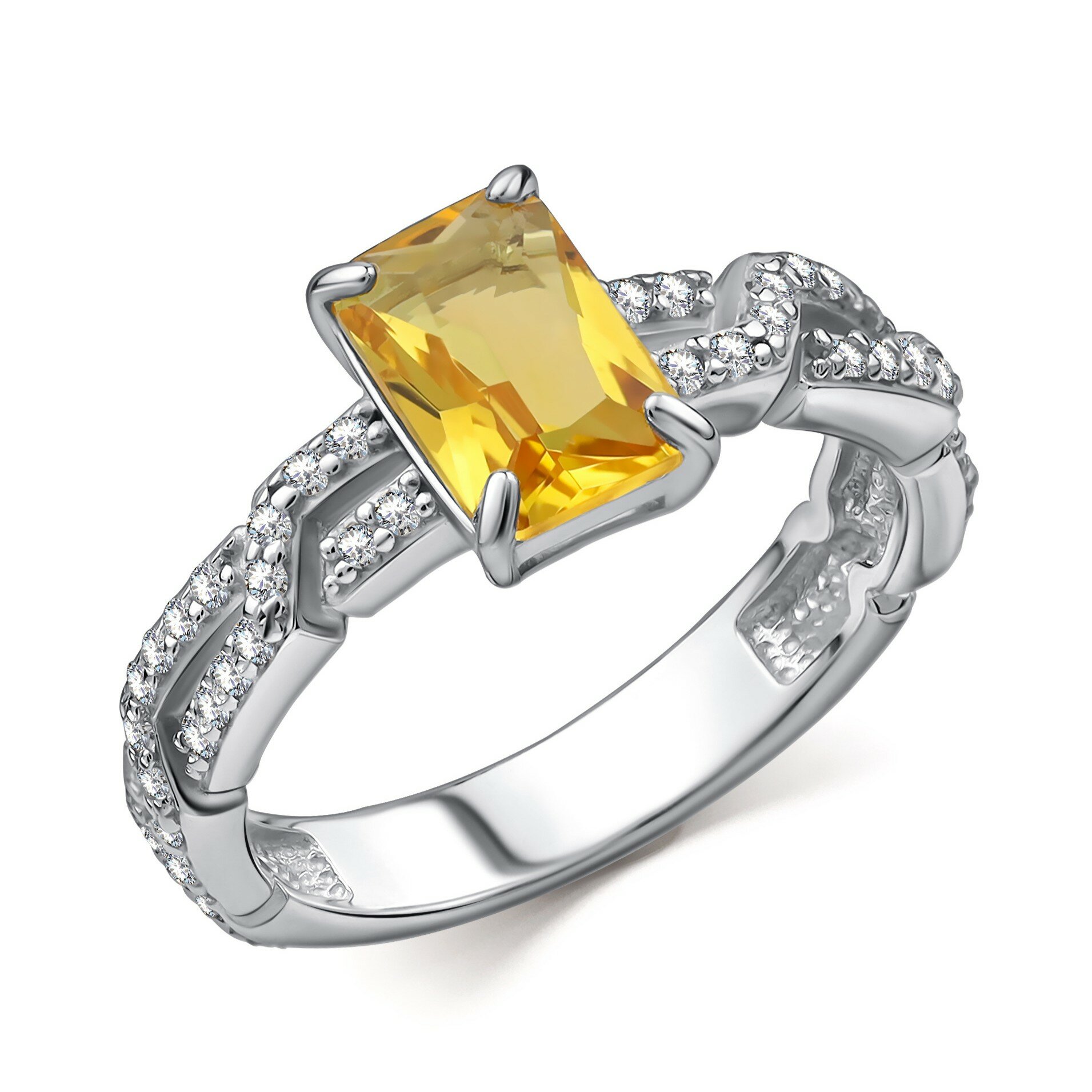 Кольцо, серебро, 925 проба, фианит, цитрин