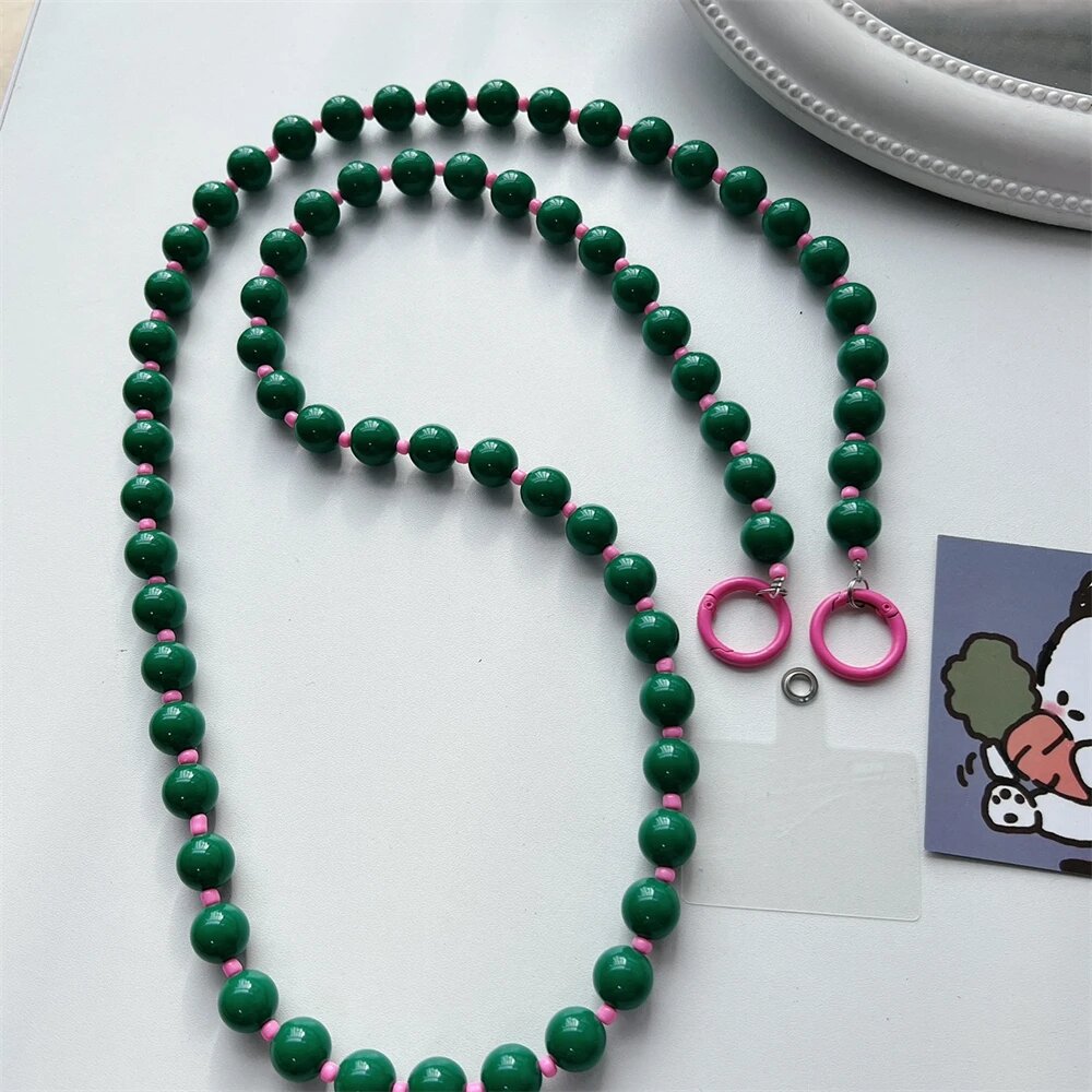 Корейский цветной шнурок с бусинами и жемчугом через плечо, ожерелье, браслет, брелок, кошелек, рюкзак, цепочка для iPhone, Samsung, подвесной шнурок Dark Green