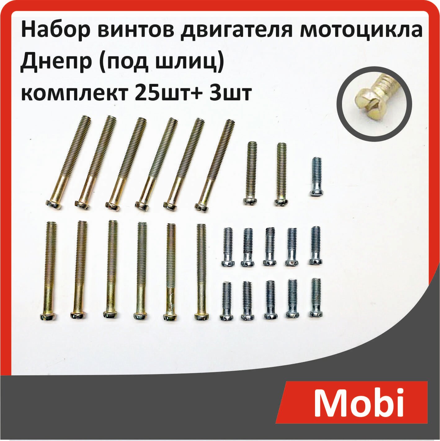 Набор винтов двигателя мотоцикла Днепр (под шлиц) комплект 25шт+ 3шт