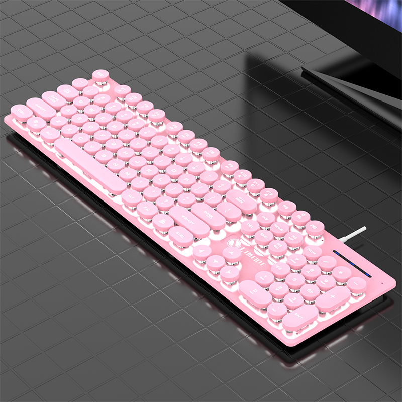 Проводная клавиатура и мышь, набор в стиле панк, ретро, светящаяся круглая клавиатура, механическое ощущение,