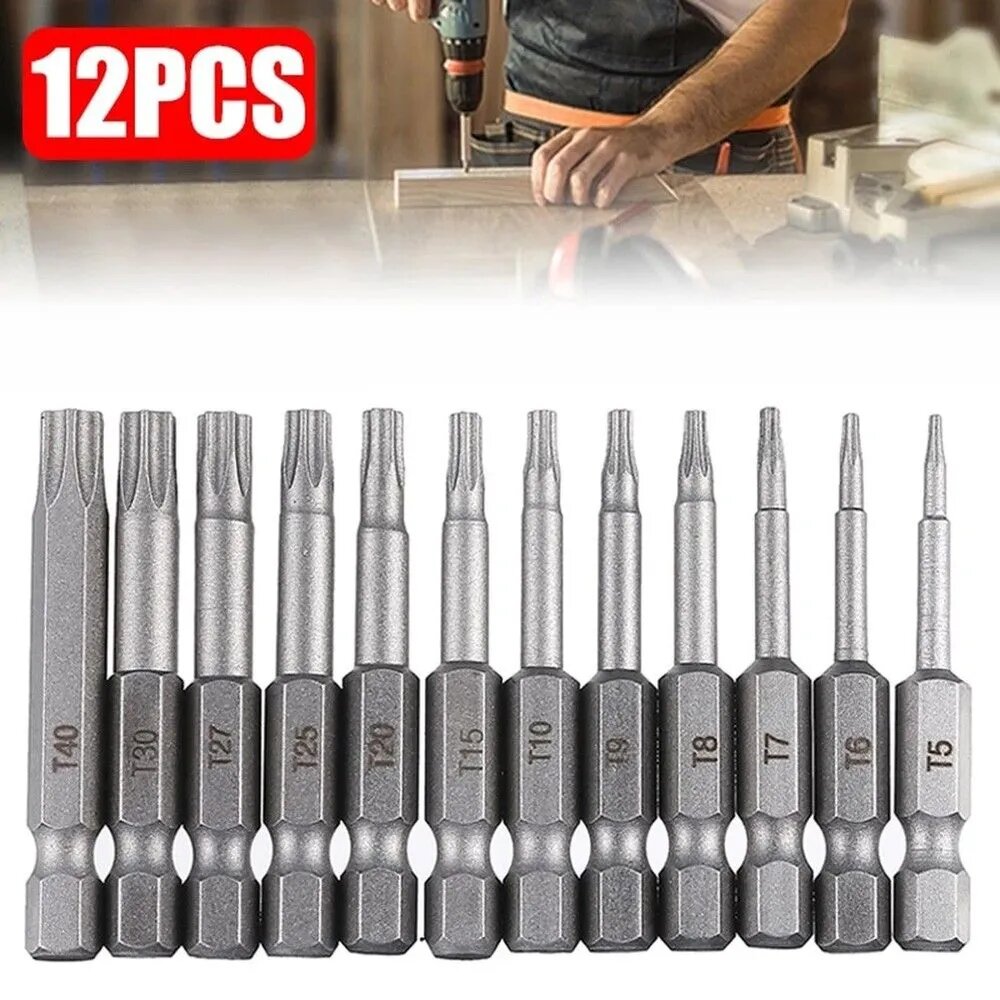 Набор магнитных бит для отвертки Torx 12 шт. 50 мм, 1/4", электрическая отвертка для T5-T40