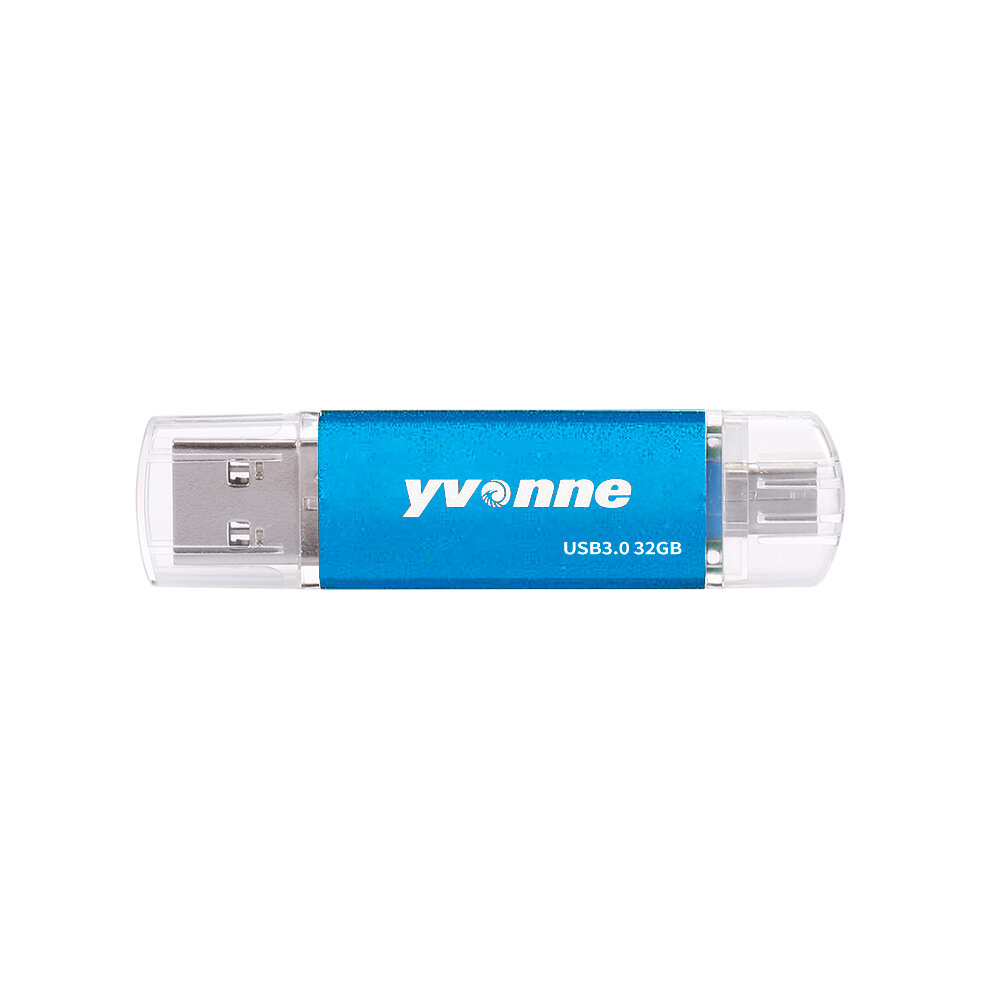 Yvonne YT601-3 USB Flash Drive USB3.0 32GB OTG Double Ports для Phone/PC/Laptop Blue