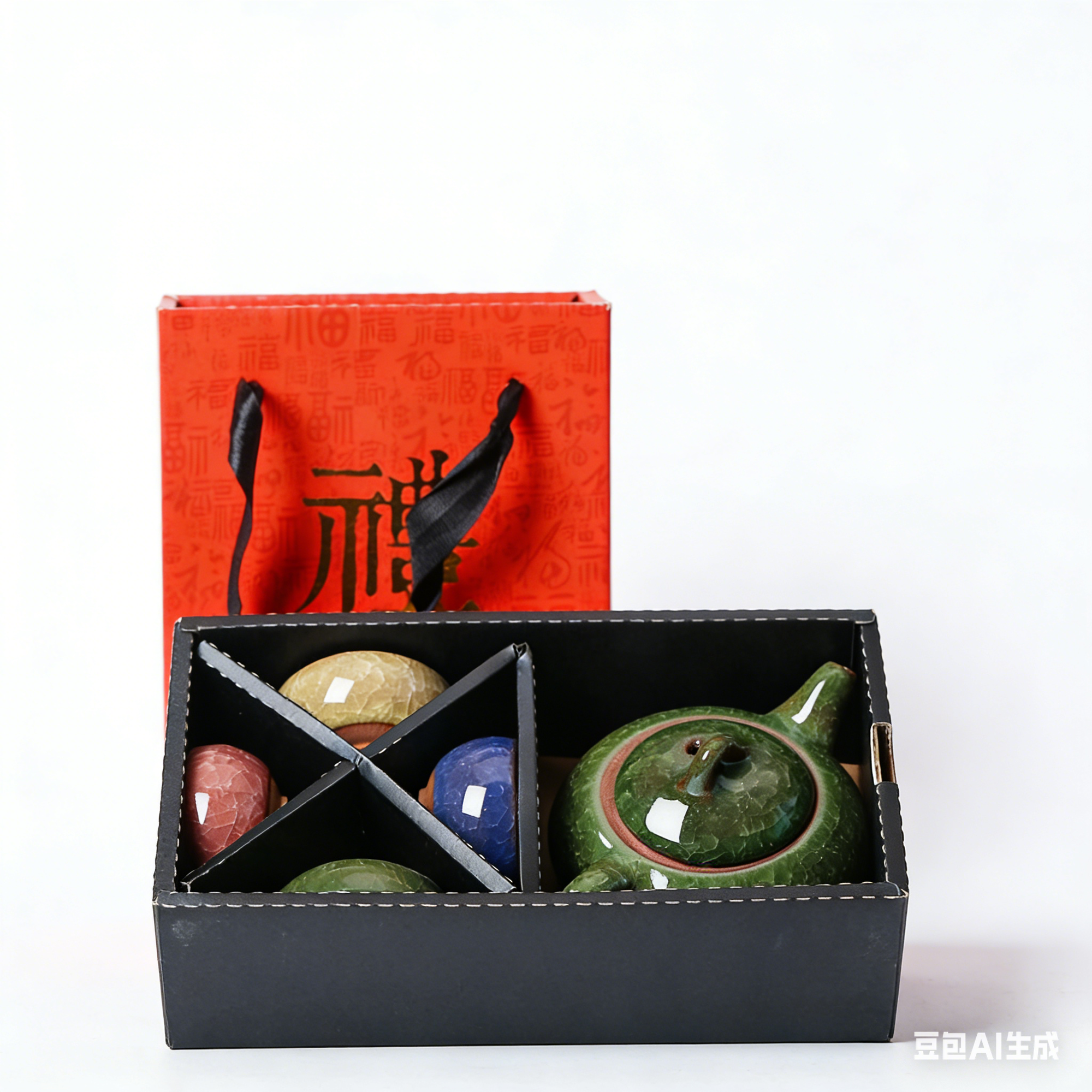 Чайный сервиз "Красный Дракон", фарфор, для 4-х персон, пиалы и чайник