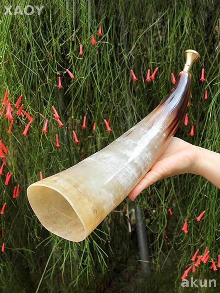 Эксклюзивный горн из светлого ячьего рога с медным мундштуком, длина 3040 см