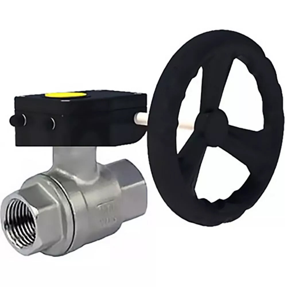 Кран шаровой DN.ru кшмп.316.230-ISO 3/4" Ду20 Ру63 полнопроходной двухходовой, нержавеющая сталь SS316, внутренняя резьба, уплотнение - PTFE, с редуктором DN. ru HAM-1