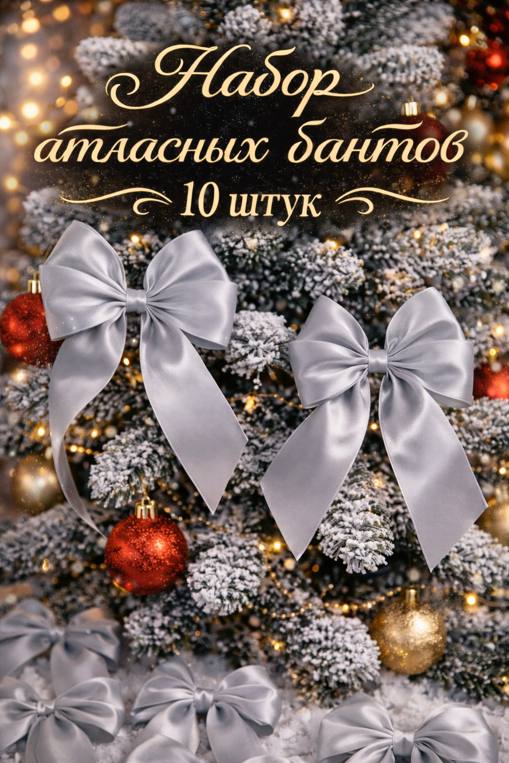 Бантики для елки - 10 штук/бантики для декора/бантики для бабл шара/бантики для декора/новогодние украшения/атласные