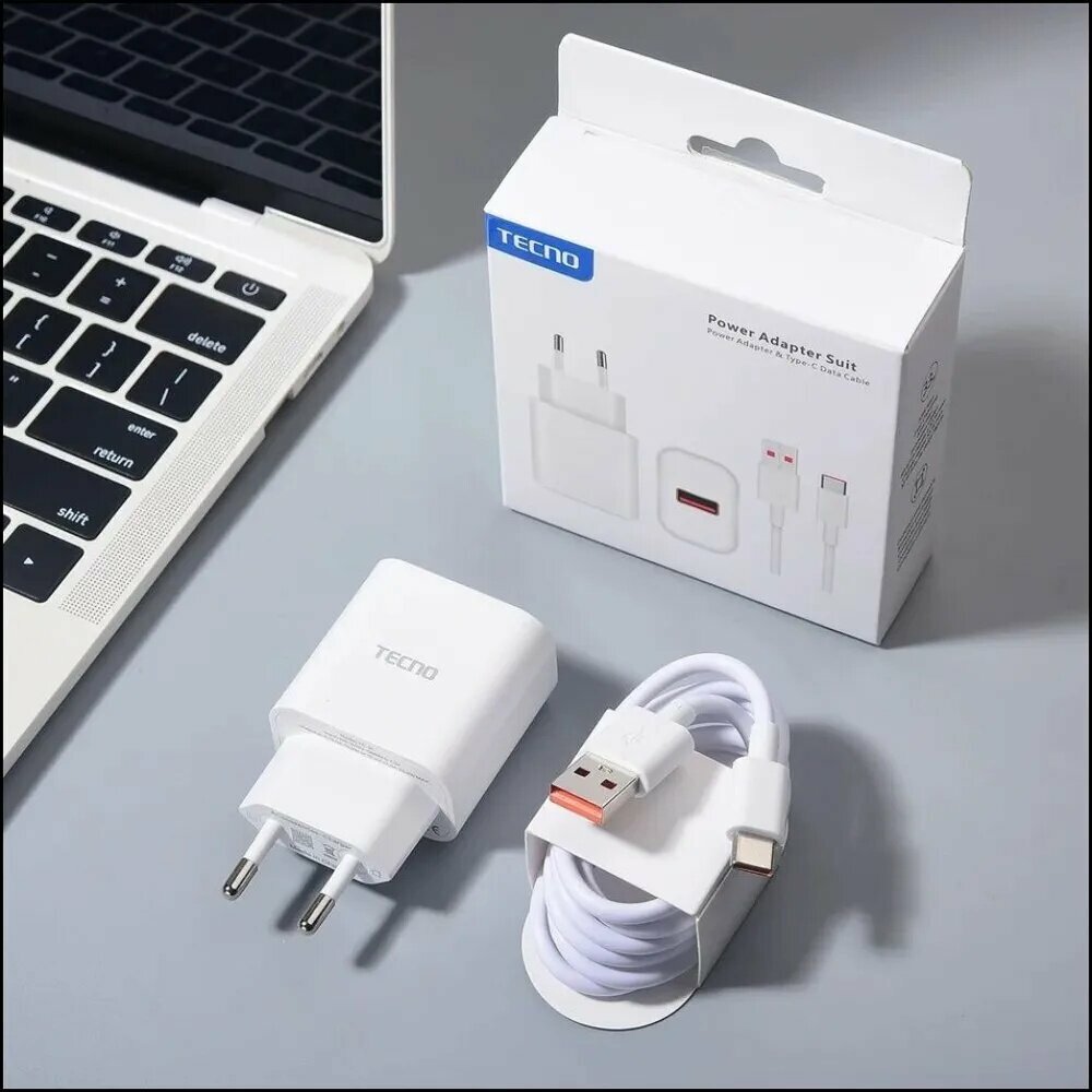 Эксклюзивный адаптер питания Tecno 45W с кабелем USB TypeC обеспечивает ускоренную зарядку для серий Spark 30 20 10 Pro, Camon 20 30S 40 Pro и Pova 6 5, совместим с европейскими розетками