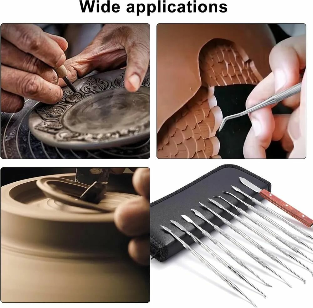 Набор стеков для творчества, стеки для лепки и моделирования металлические 10 предметов в пенале