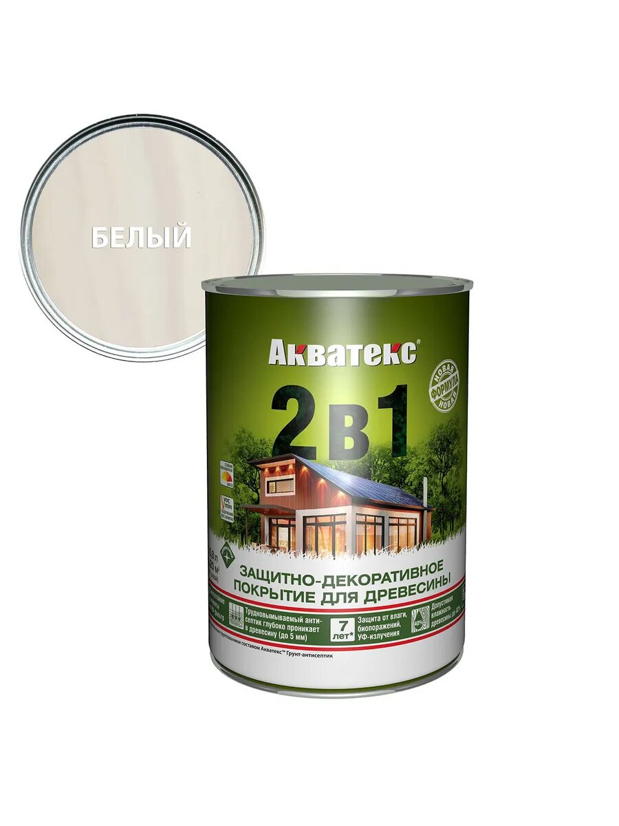 Защ-декорат покрытие для дерева 2 в 1, п/мат, 0,8 л, белое